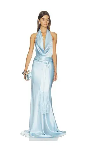 SAU LEE Halterneck Satin Gown - Frost Blue