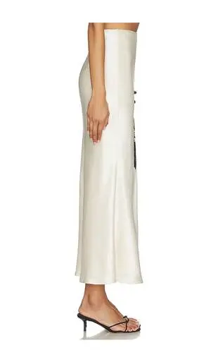 SAU LEE Elva Satin Maxi Skirt With Lace Detail
