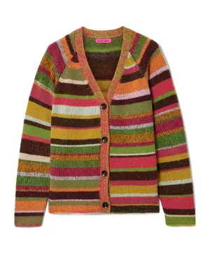 THE ELDER STATESMAN Striped Cashmere Cardigan - Orange
