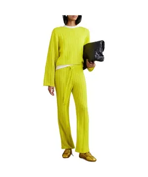 THE ELDER STATESMAN Ribbed Cashmere And Cotton-blend Wide-leg Pants