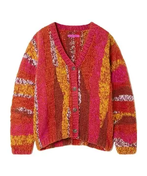 THE ELDER STATESMAN Striped Organic Cotton-bouclé Cardigan - Red