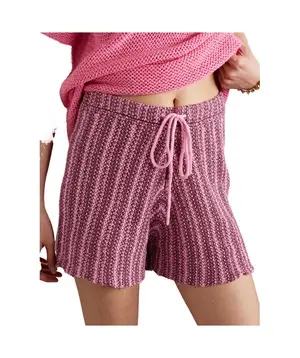THE ELDER STATESMAN Striped Crocheted Cotton Shorts