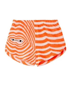 THE ELDER STATESMAN Embroidered Striped Cotton-terry Shorts - Orange