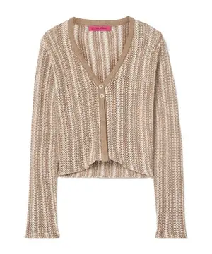 THE ELDER STATESMAN Striped Long-sleeve Knit Cardigan - Nude