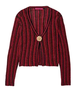THE ELDER STATESMAN Striped Openwork Knit Cotton Cardigan - Red