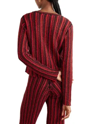 THE ELDER STATESMAN Striped Openwork Knit Cotton Cardigan