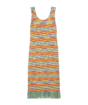 THE ELDER STATESMAN Fringe Crochet Pure Cotton Midi Dress - Multicolor