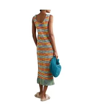 THE ELDER STATESMAN Striped Crochet Midi Dress
