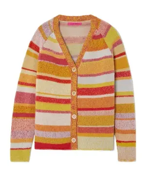 THE ELDER STATESMAN Striped Cashmere Cardigan - Nude