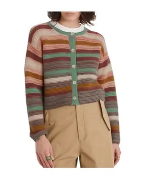 THE ELDER STATESMAN Striped Cropped Cardigan