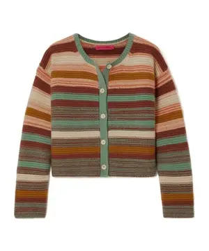 THE ELDER STATESMAN Striped Cashmere Cropped Cardigan - No
