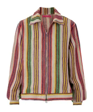 THE ELDER STATESMAN Striped Linen Jacquard Jacket - Multicolor