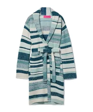 THE ELDER STATESMAN Striped Cashmere Cardigan With Belt - Blue