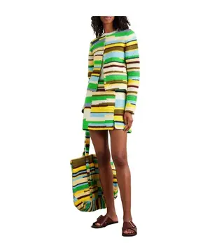 THE ELDER STATESMAN Striped Crocheted Organic Cotton Cardigan