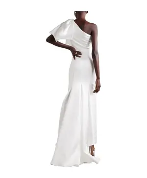 Solace Priya One-shoulder Gathered Satin-twill Gown