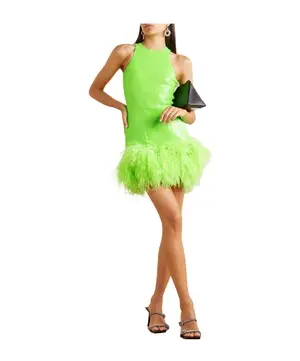 David Koma Feather-trimmed Sequin Mini Dress