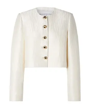 Brandon Maxwell Minimalist Round Neck Cropped Jacket - White