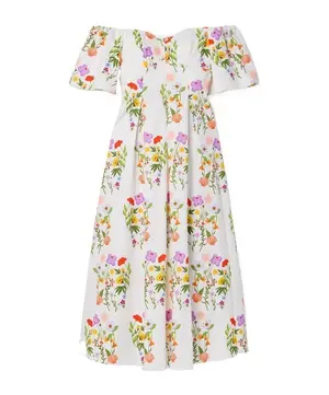 Borgo De Nor Gracie Off-the-shoulder Pleated Printed Cotton-blend Piqué Dress - No