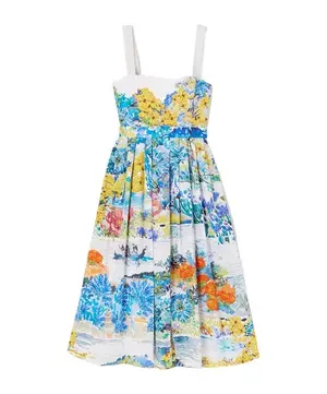 MARY KATRANTZOU Iris Pleated Floral-print Cotton-poplin Midi Dress - No