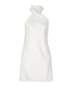 Galvan Halterneck Satin Mini Dress - White