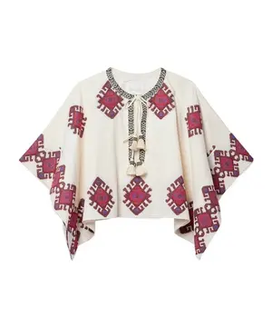 Johanna Ortiz Tie-detailed Embroidered Pure Cotton Cape - White