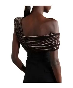 GOLDSIGN The Tilson One-shoulder Gathered Stretch-velvet Bodysuit