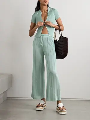 Calle Del Mar Ribbed Knit Wide-leg Trousers