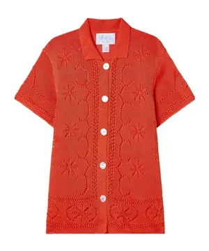 Calle Del Mar Crochet Knit Shirt - Tomato Red