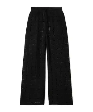 Calle Del Mar Pointelle Knit Wide-leg Trousers - Black