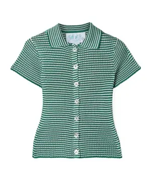 Calle Del Mar Striped Ribbed-knit Polo Shirt - No