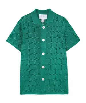 Calle Del Mar Mesh Knit Short Sleeve Cardigan - Green