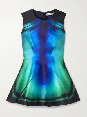 MARY KATRANTZOU Abstract Peacock Print Twill Top - Blue
