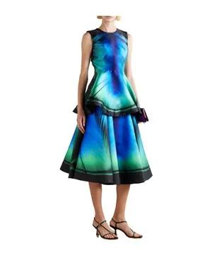MARY KATRANTZOU Abstract Peacock Print Twill Top