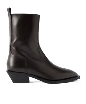 AeydĒ Solid Color Leather Ankle Boots - Black