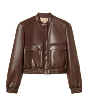 TWINSET Faux Leather Bomber Jacket With Pockets