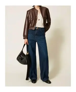 TWINSET Faux Leather Bomber Jacket With Pockets