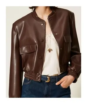 TWINSET Faux Leather Bomber Jacket With Pockets