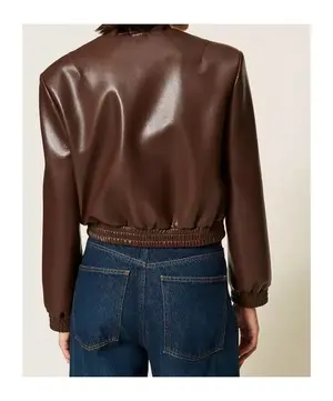TWINSET Faux Leather Bomber Jacket With Pockets