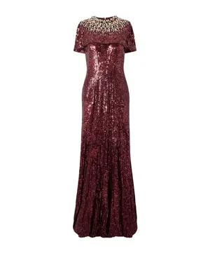 Jenny Packham Sequined Crepe Gown - Red