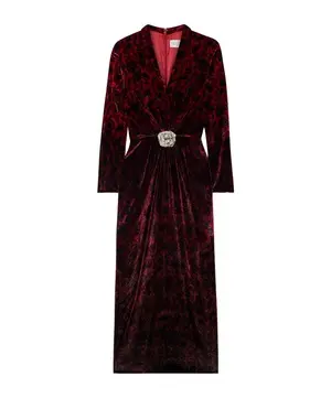 Saloni Gathered Printed Velvet Midi Dress - No