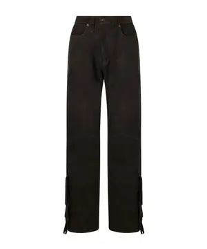 Ralph Lauren Tie Detailed Suede Wide-leg Pants - Black
