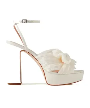 LOEFFLER RANDALL Natalia Bow-embellished Plissé-organza Platform Sandals - Nude