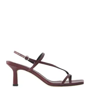 AeydĒ Solid Color Leather Slingback Sandals - Red