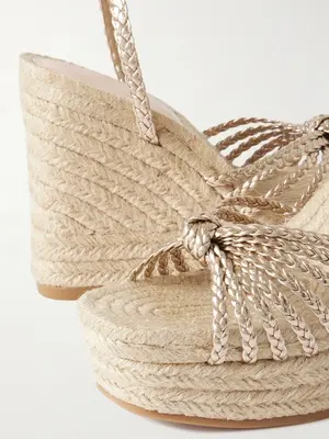 LOEFFLER RANDALL Metallic Leather Platform Wedge Sandals