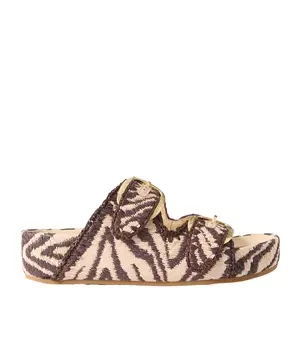 LOEFFLER RANDALL Nico Striped Raffia Platform Sandals - No