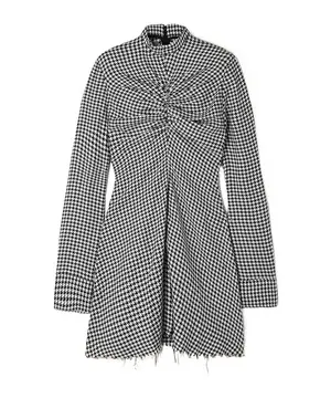 MARQUES' ALMEIDA Ruched Houndstooth Cotton Turtleneck Mini Dress - No