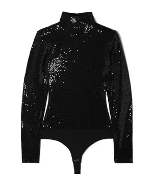 Michael Kors Sequined Crepe Turtleneck Thong Bodysuit - No