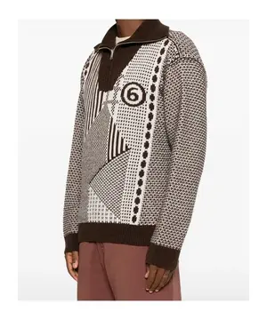 MAISON MARGIELA Logo Intarsia Zip-neck Jumper - Black