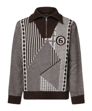 MAISON MARGIELA Logo Intarsia Zip-neck Jumper - No