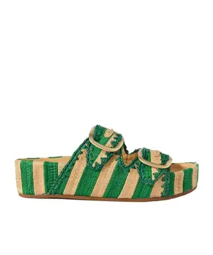 LOEFFLER RANDALL Bright Striped Raffia Platform Sandals - No